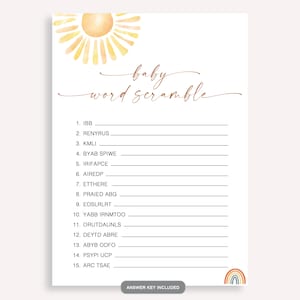 Printable Baby Word Scramble Game, Bohemian Baby Shower Game, Boho Baby ...
