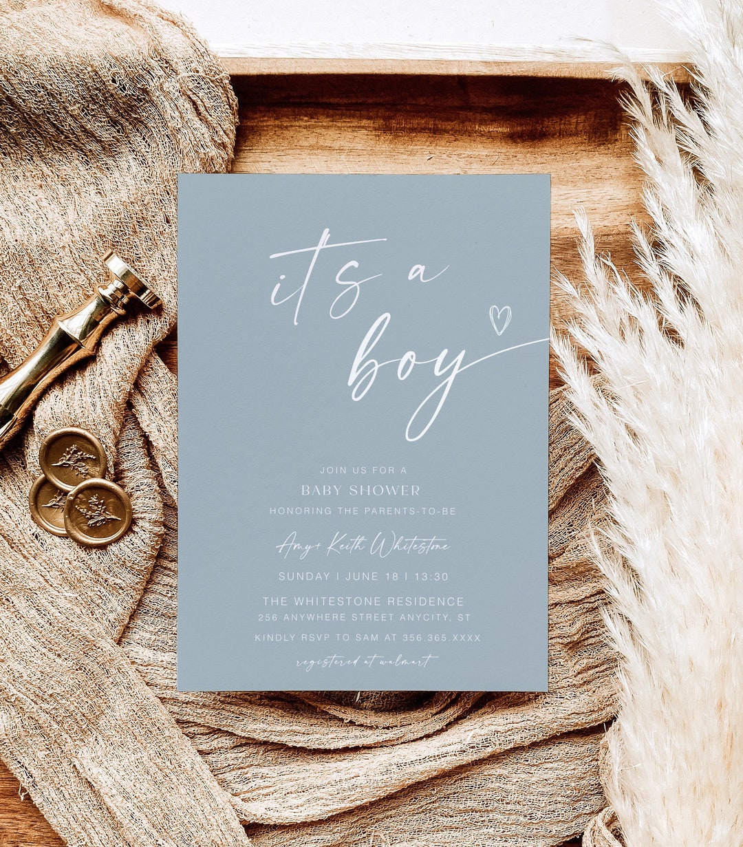 Minimalist Baby Shower Invitation, It's a Boy Baby Shower Invite, Boy ...