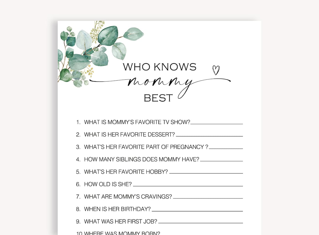Mommy Questionaire Game How Well Do You Know Shower Game - Etsy