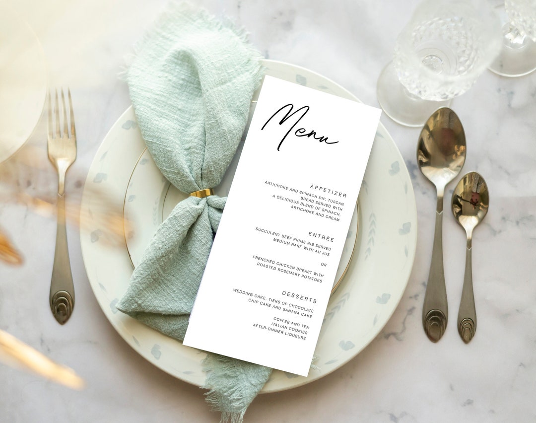 Simple Wedding Menu Template, Modern Wedding Food Menu, Boho Script ...