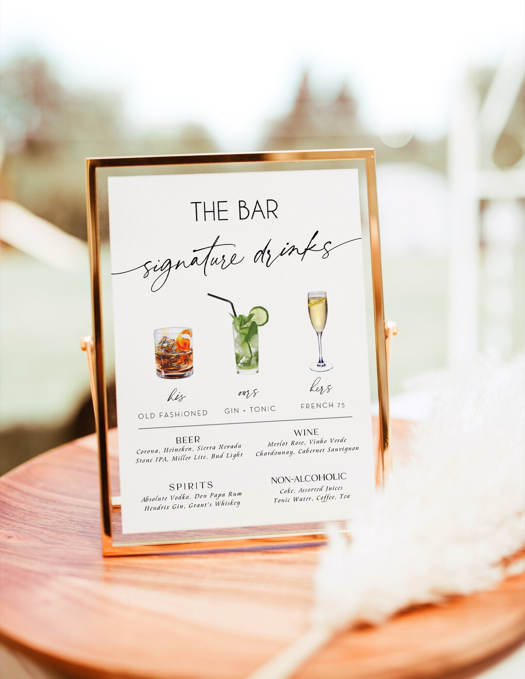 His Ours Hers Bar Sign, Signature Cocktail Sign, Editable Template ...