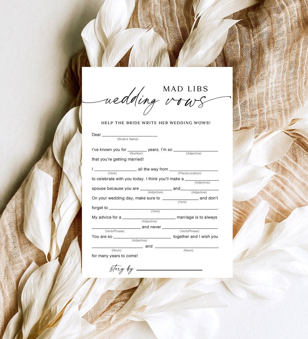 Wedding Vows Mad Libs Game, Wedding Mad Libs Game, Printable Bridal ...
