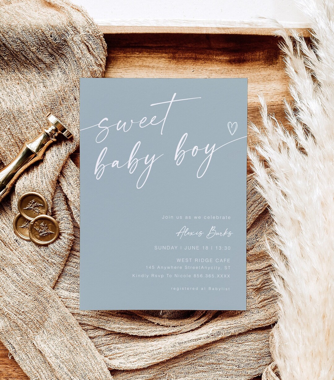 Editable Baby Boy Shower Invitation, Blue Sweet Baby Boy Shower, Sweet ...