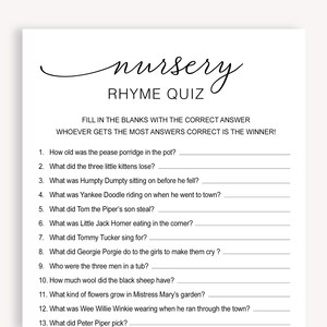 Nursery Rhyme Game Nursery Rhyme Quiz Game Guess That - Etsy