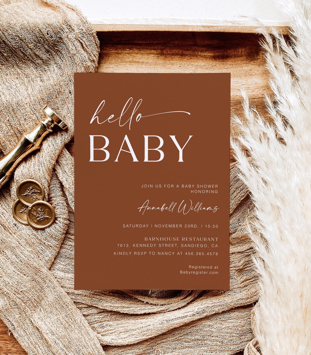 Customizable Hello Baby Shower Invitation, Fall Baby Shower Invitation ...