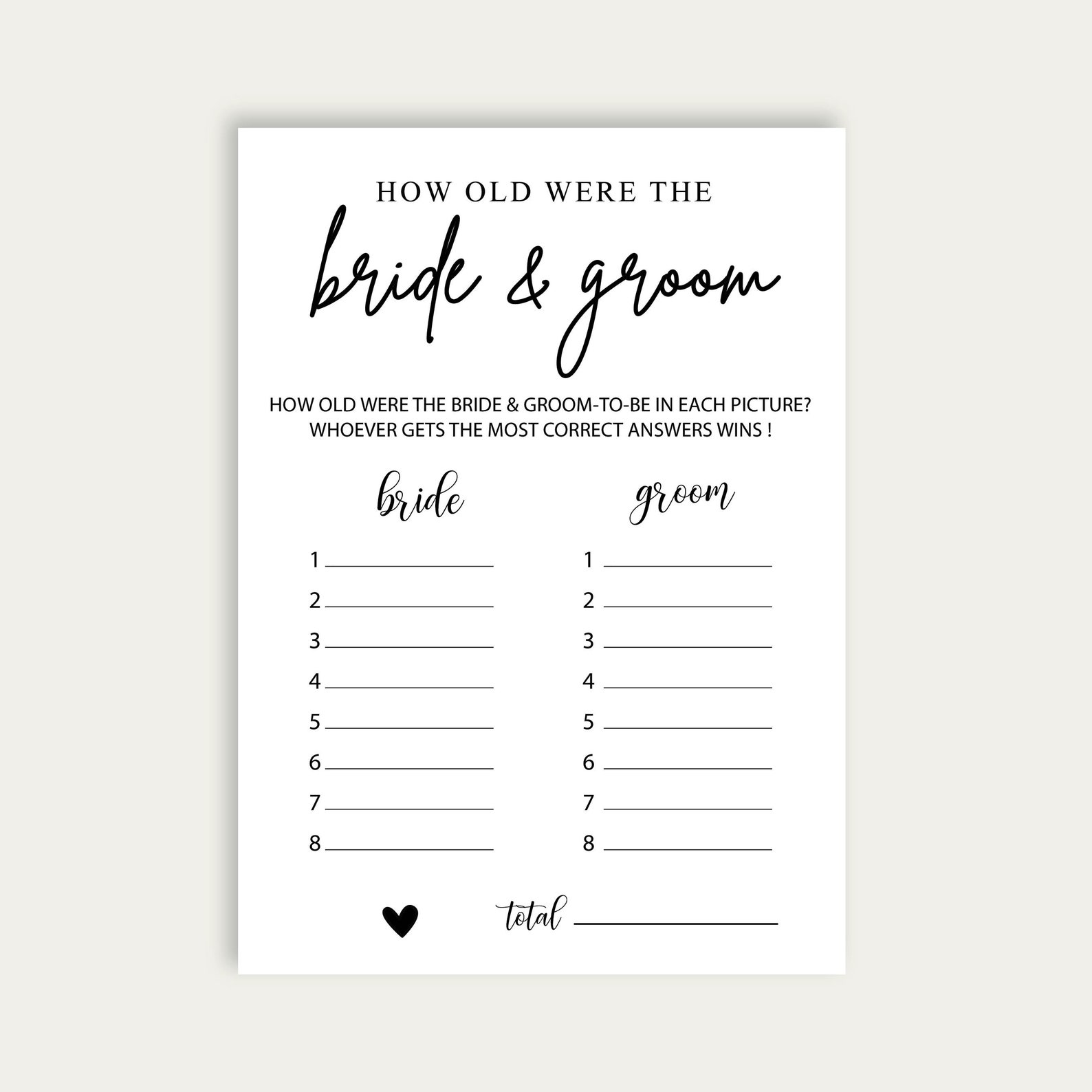How Old Were the Bride and Groom Game, Guess the Age Game, How Old Were ...