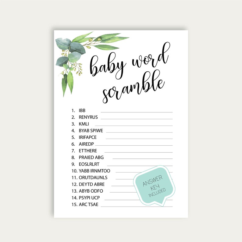 Baby Word Scramble Baby Shower Game Baby Word Game Printable - Etsy