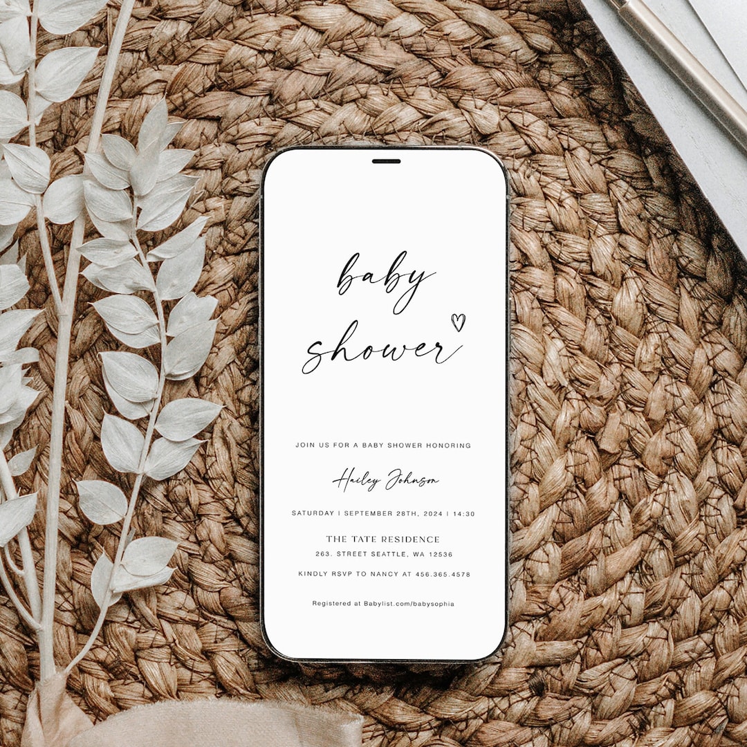 Baby Shower Text Invitation Template, Modern Baby Shower Digital Invite ...