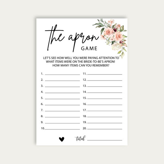 The Apron Game Bridal Shower Apron Memory Game Ready To Etsy