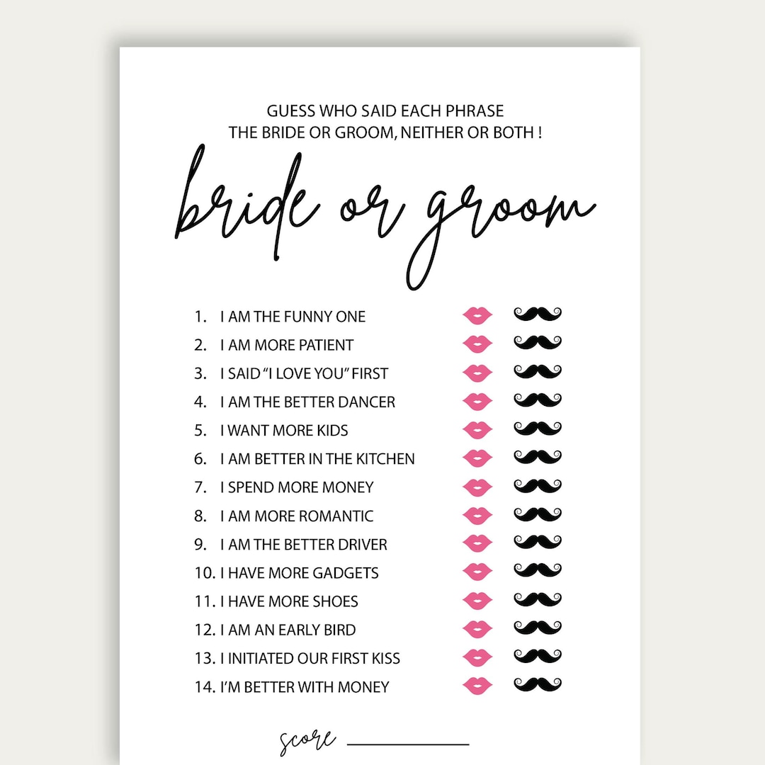 Guess Who Said It Bride or Groom Bridal Shower Game, Bride or Groom ...