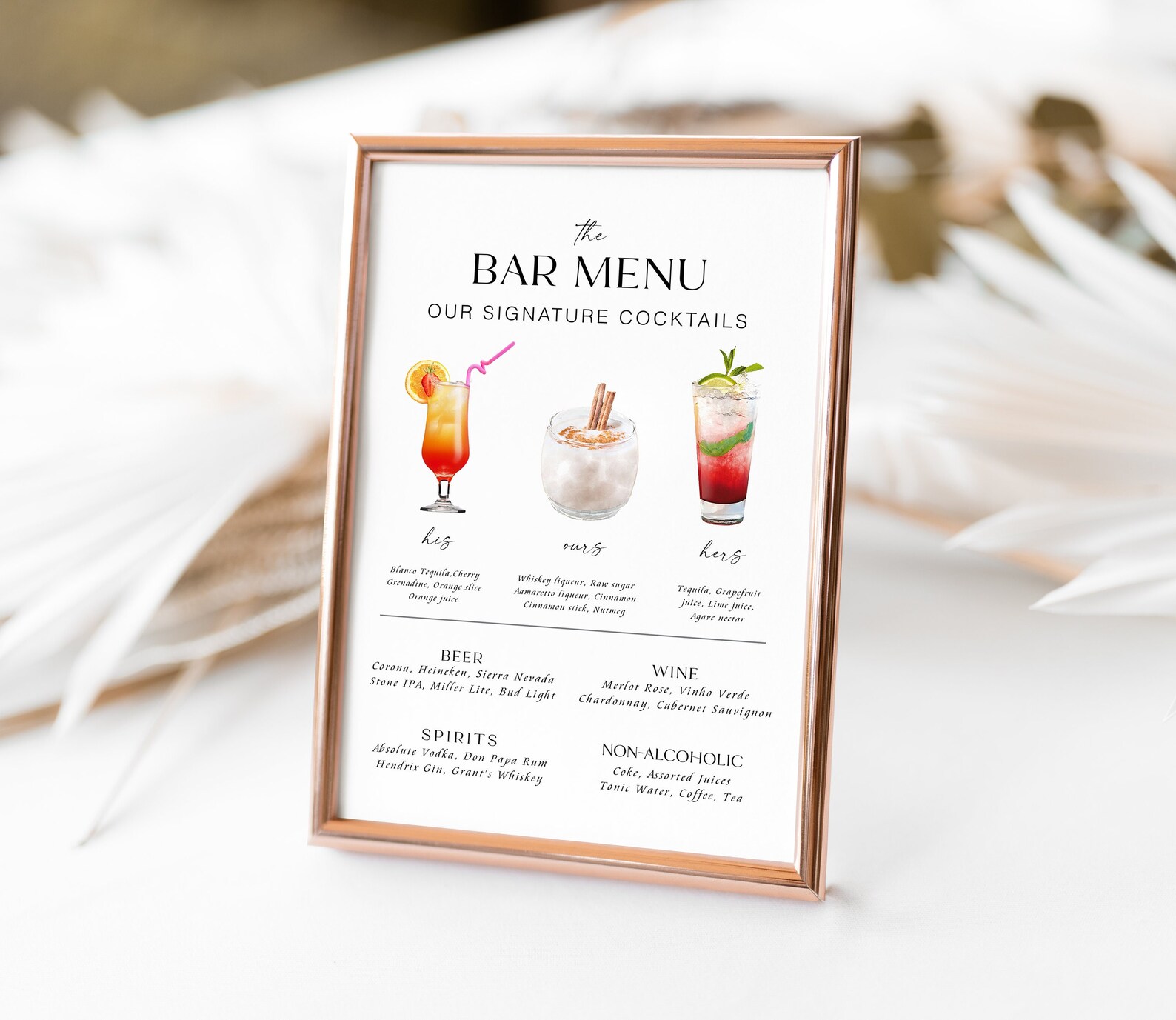 Printable Bar Menu Template, Signature Cocktails Sign, Modern Signature ...
