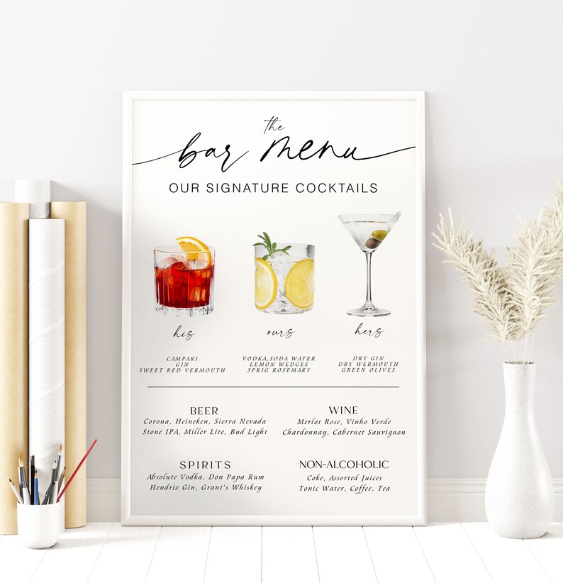 Signature Cocktails Sign Modern Wedding Bar Menu Sign - Etsy