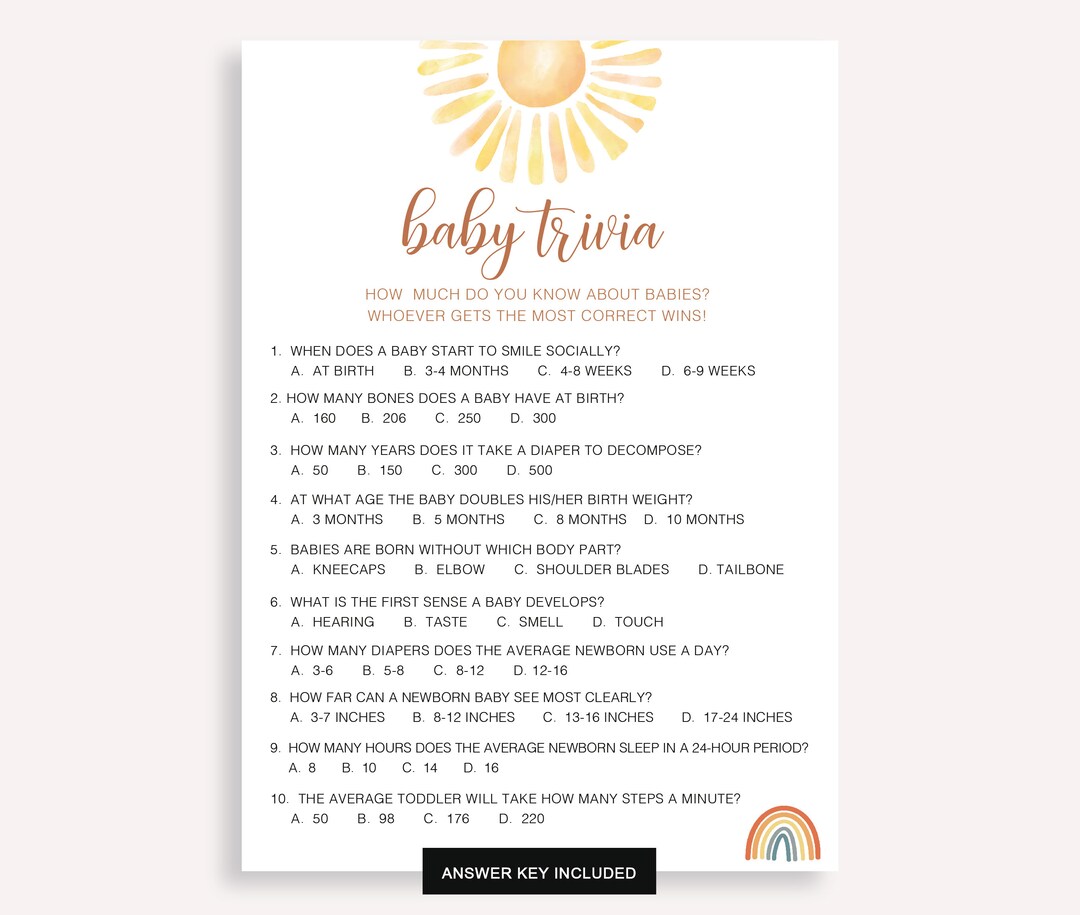 Boho Sun Gender Neutral Game Baby Shower, Printable Baby Shower Games ...