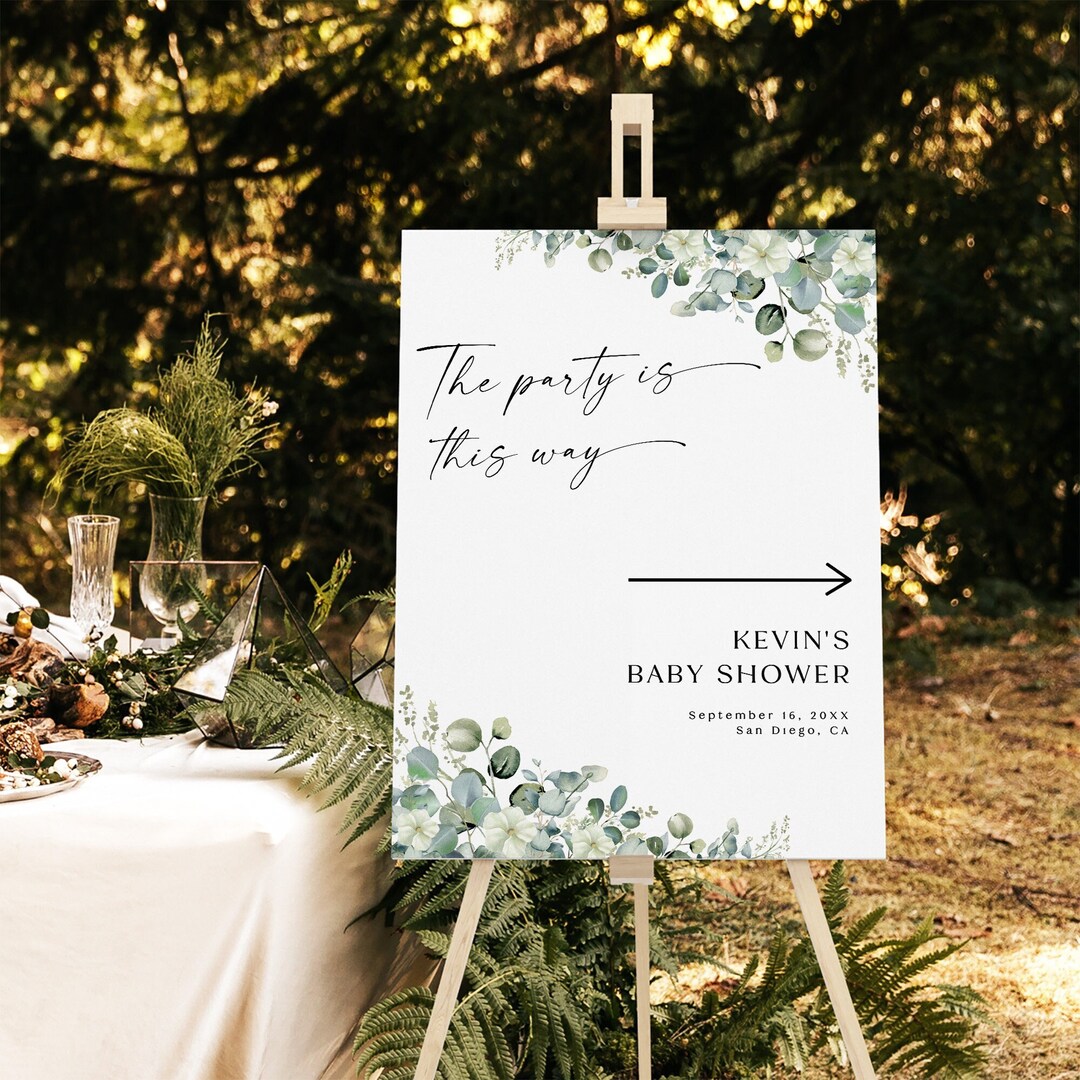 Greenery Baby Shower Direction Sign, Ceremony Reception Signage, Baby ...