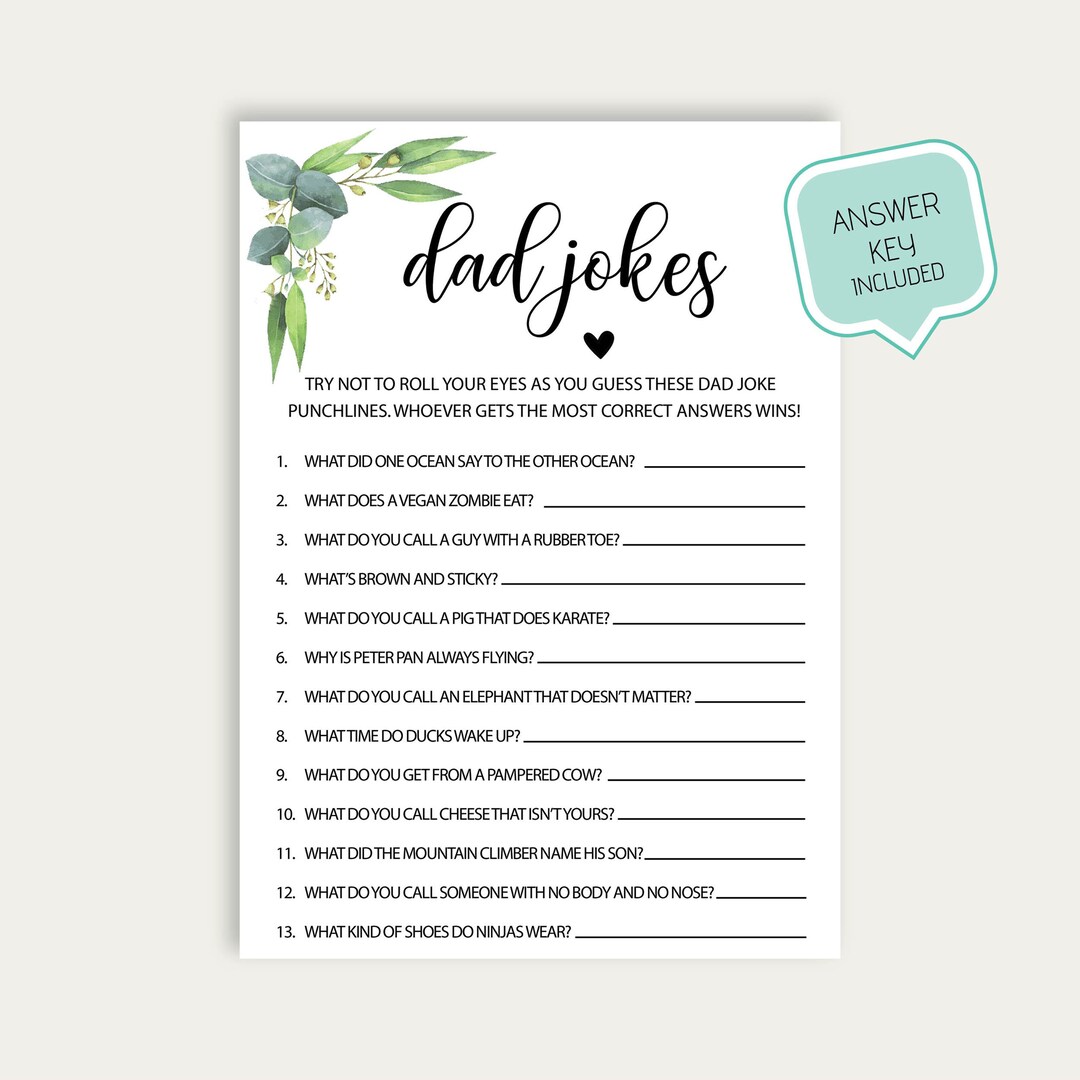 Dad Jokes Gender Neutral Baby Shower Game Simple Printable - Etsy