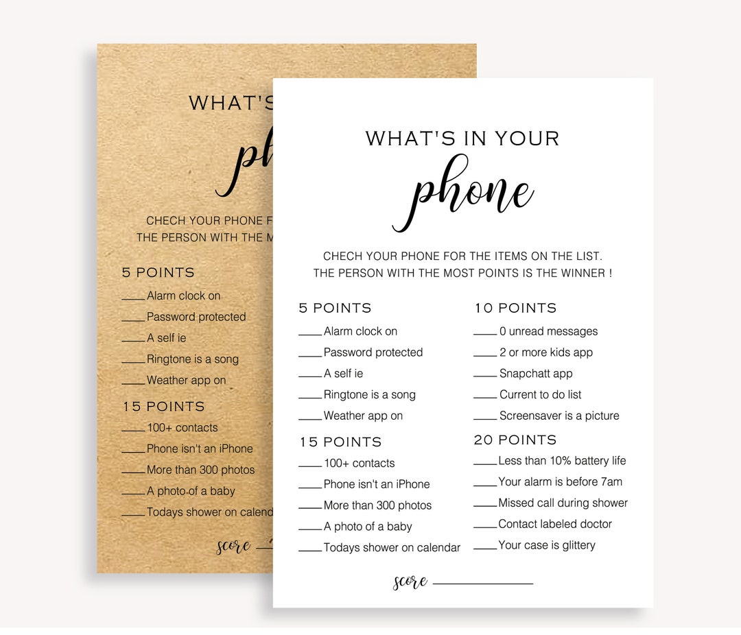 What's in Your Phone Baby Shower Game, Baby Shower What's in Your Phone ...