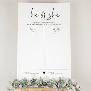 Gender Guess Board Sign, He or She Gender Reveal, Minimalist Baby ...