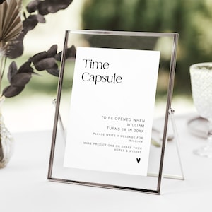 Editable Time Capsule Cards, Modern Minimalist Baby Shower, Time ...
