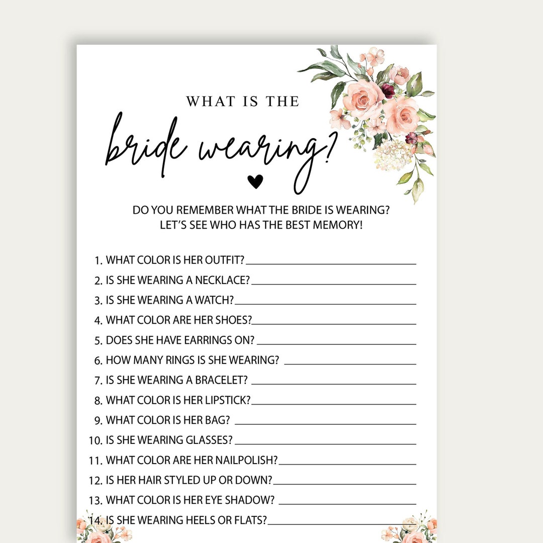What Color is Bride Wearing Wedding Shower Game, Instant Download, What ...