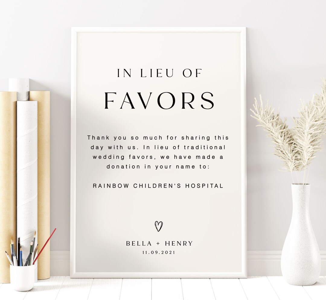 Charity Donation Sign, in Lieu of Favors Wedding Sign, Minimalist ...
