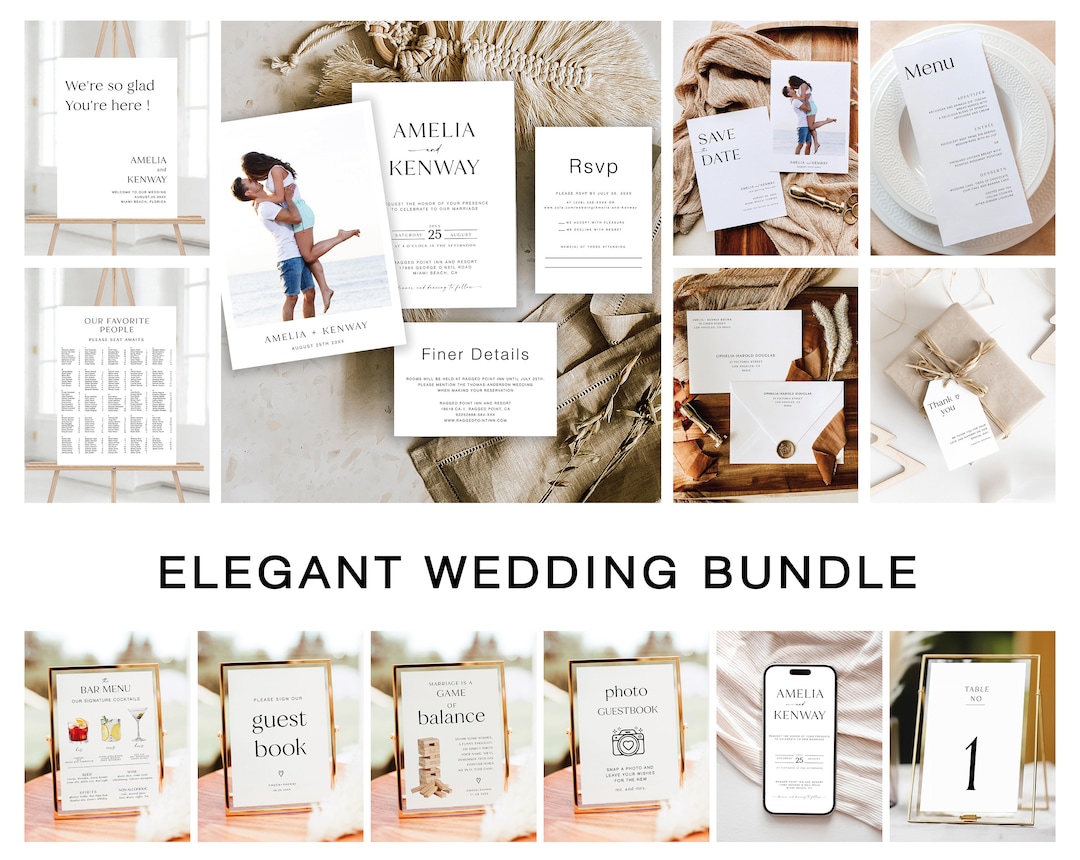Minimalist Wedding Bundle Template, Simple Wedding Invite Suite, Modern ...