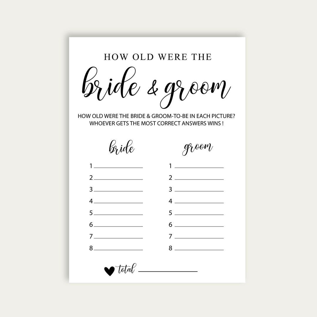 How Old Were the Bride and Groom Game, Guess the Age Game, How Old Were ...