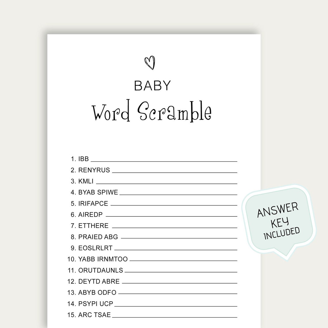 Baby Shower Baby Word Scramble Game Card Printable Baby Word - Etsy