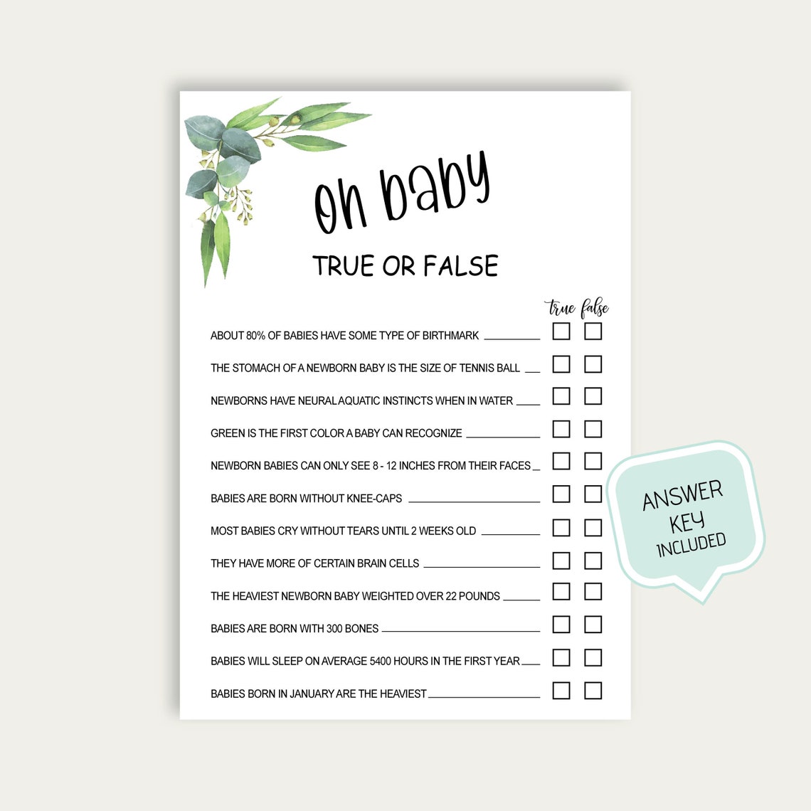 Oh Baby Baby Shower True or False Game Printable Oh Baby True - Etsy