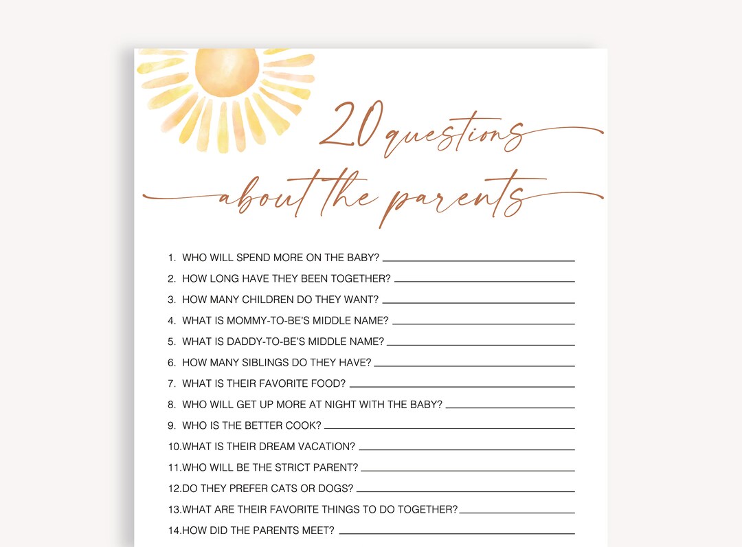 20 Questions Shower Game How Well Do You Know the Parents - Etsy