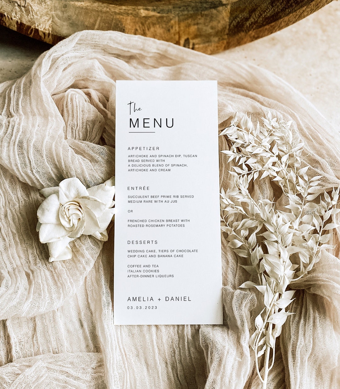 Reception Printable Dinner Menu Template Personalized Wedding - Etsy