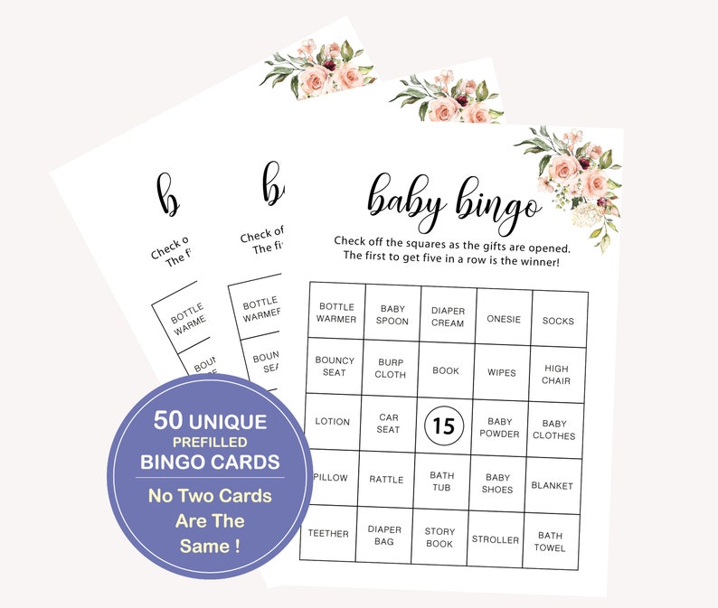 50 Prefilled Baby Shower Bingo Cards Prefilled Baby Bingo - Etsy