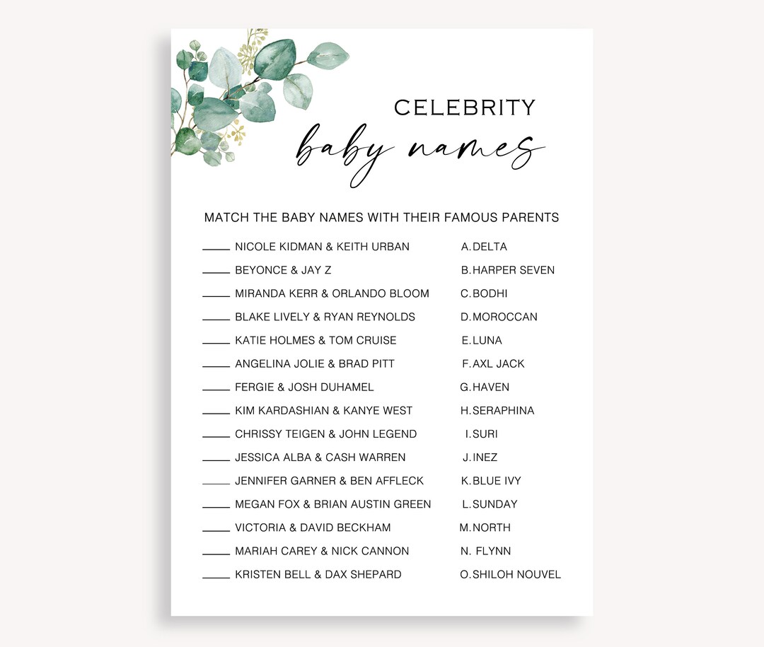 Gender Neutral Baby Shower Games, Baby Shower Celebrity Match, Baby ...