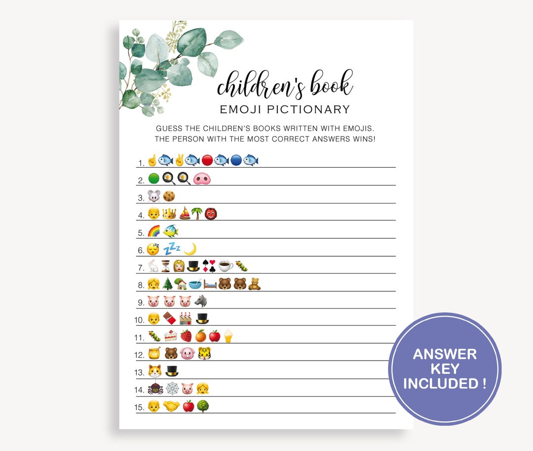 Baby Shower Emoji Pictionary Game With Answer Key, Children's Book ...