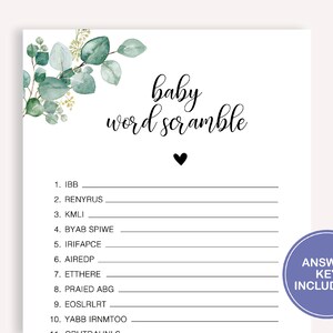 Baby Word Scramble Baby Shower Game, Baby Word Game Printable, Baby ...