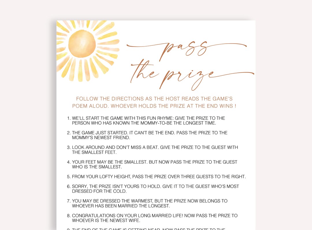 Sunshine Pass the Prize Poem Game Boho Baby Shower Game Pass - Etsy