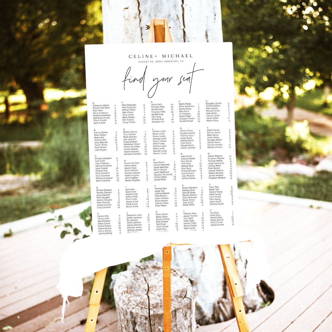Find Your Seat Seating Chart, Alphabet Seating Plan Sign, Modern ...