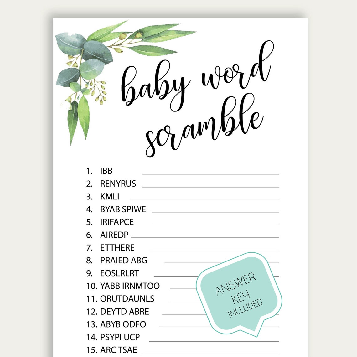 Baby Word Scramble Baby Shower Game Baby Word Game Printable - Etsy