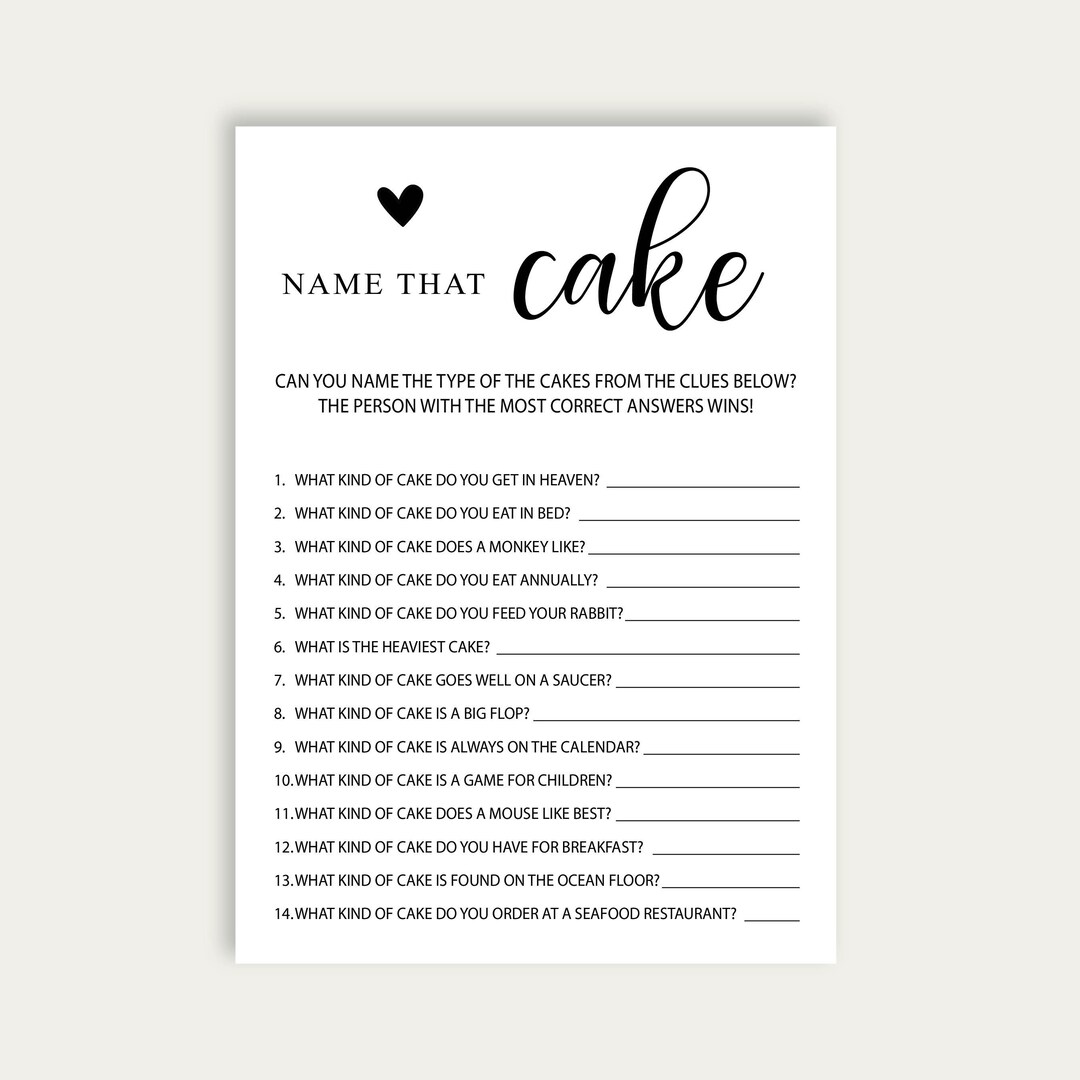 Name That Cake, Printable Bridal Shower Games, Name That Cake Bridal ...
