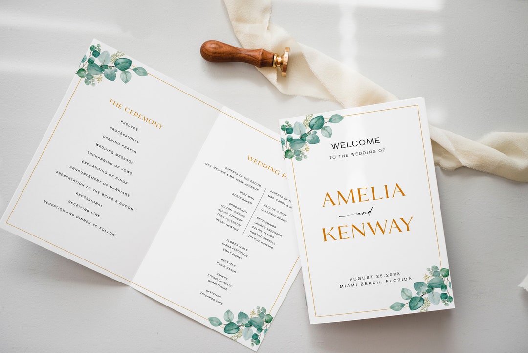 Elegant Folding Wedding Ceremony Program, Minimalist Wedding Program ...