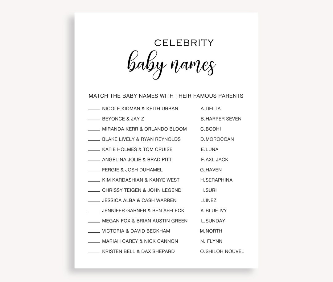 Celebrity Match, Baby Shower Game, Celebrity Baby Names Baby Shower ...