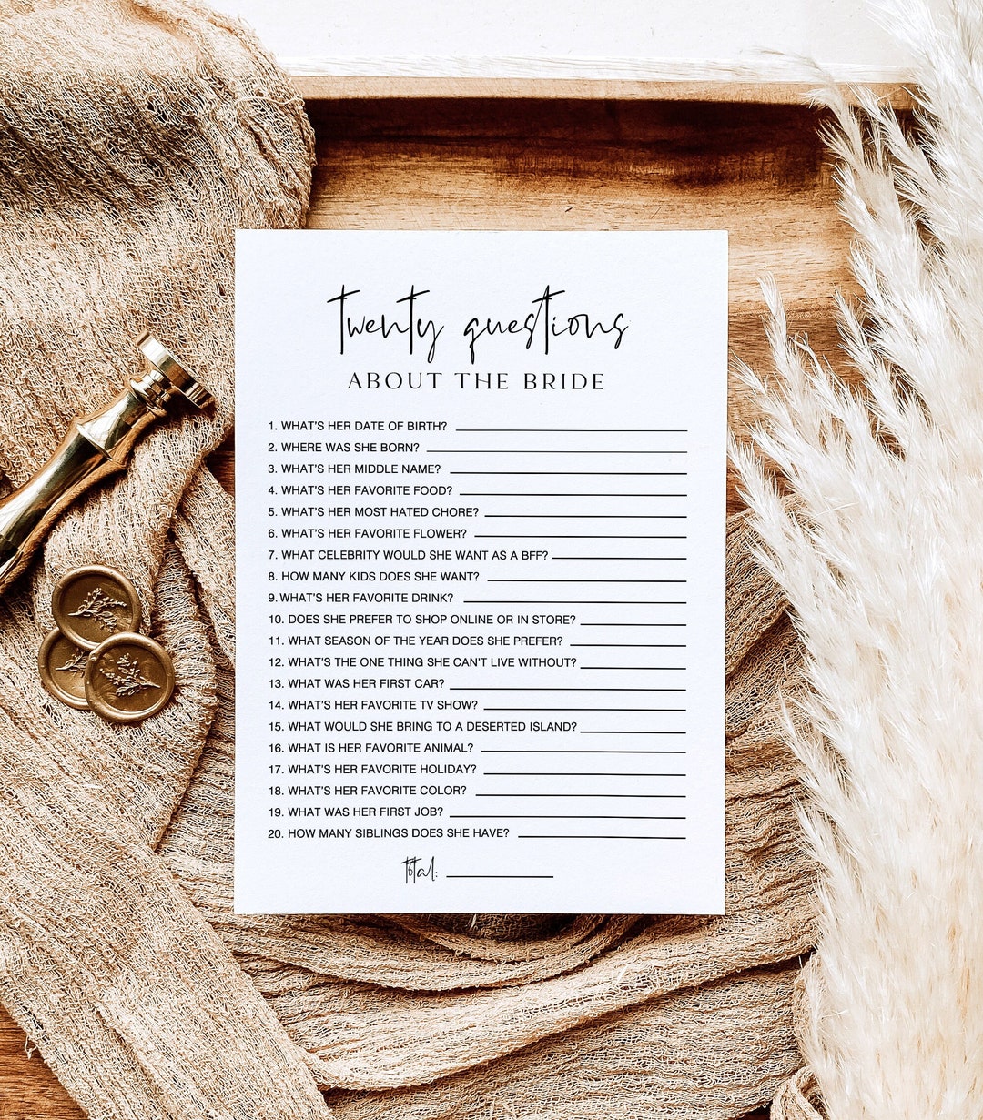 Who Knows the Bride Best Printable Game, 20 Questions About the Bride ...