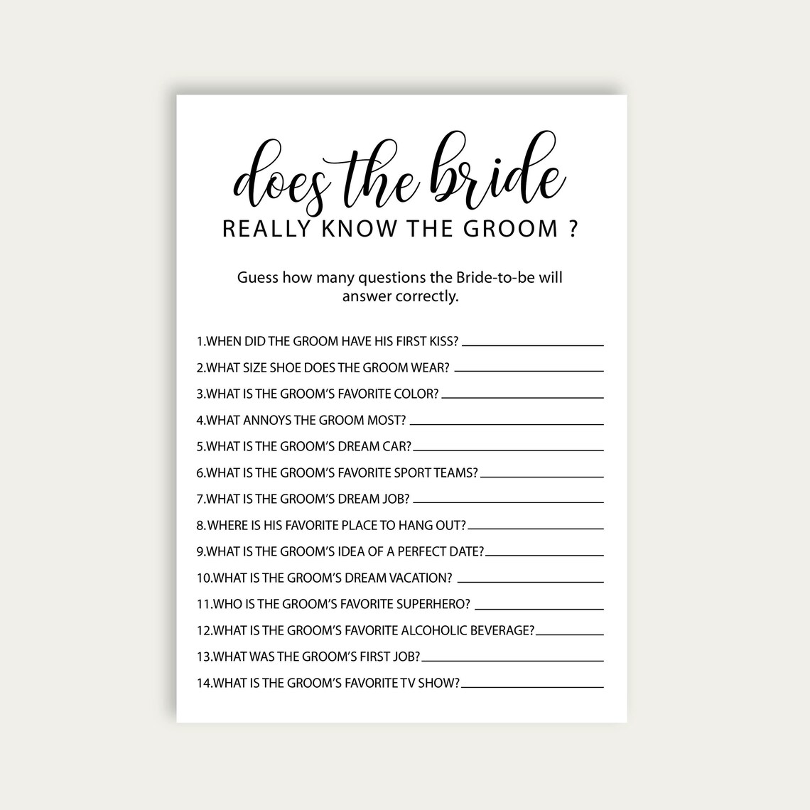 Does the Bride Really Know the Groom Printable Bridal Shower - Etsy
