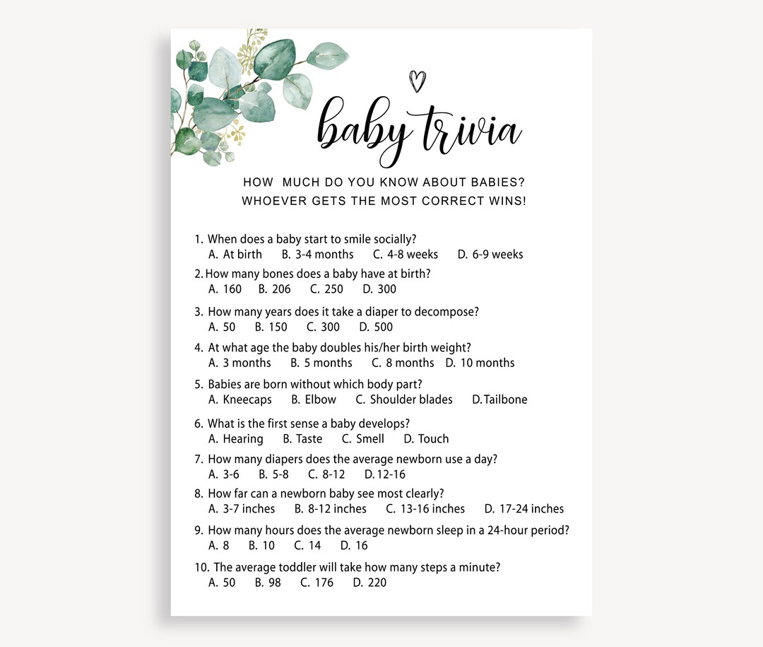 Editable Baby Trivia Game, Baby Shower Trivia Game, Printable Game ...