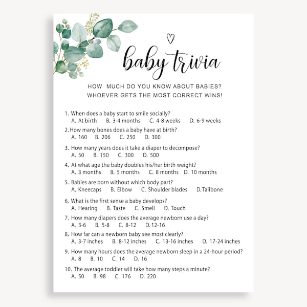 Funny Baby Trivia Shower Games - Etsy