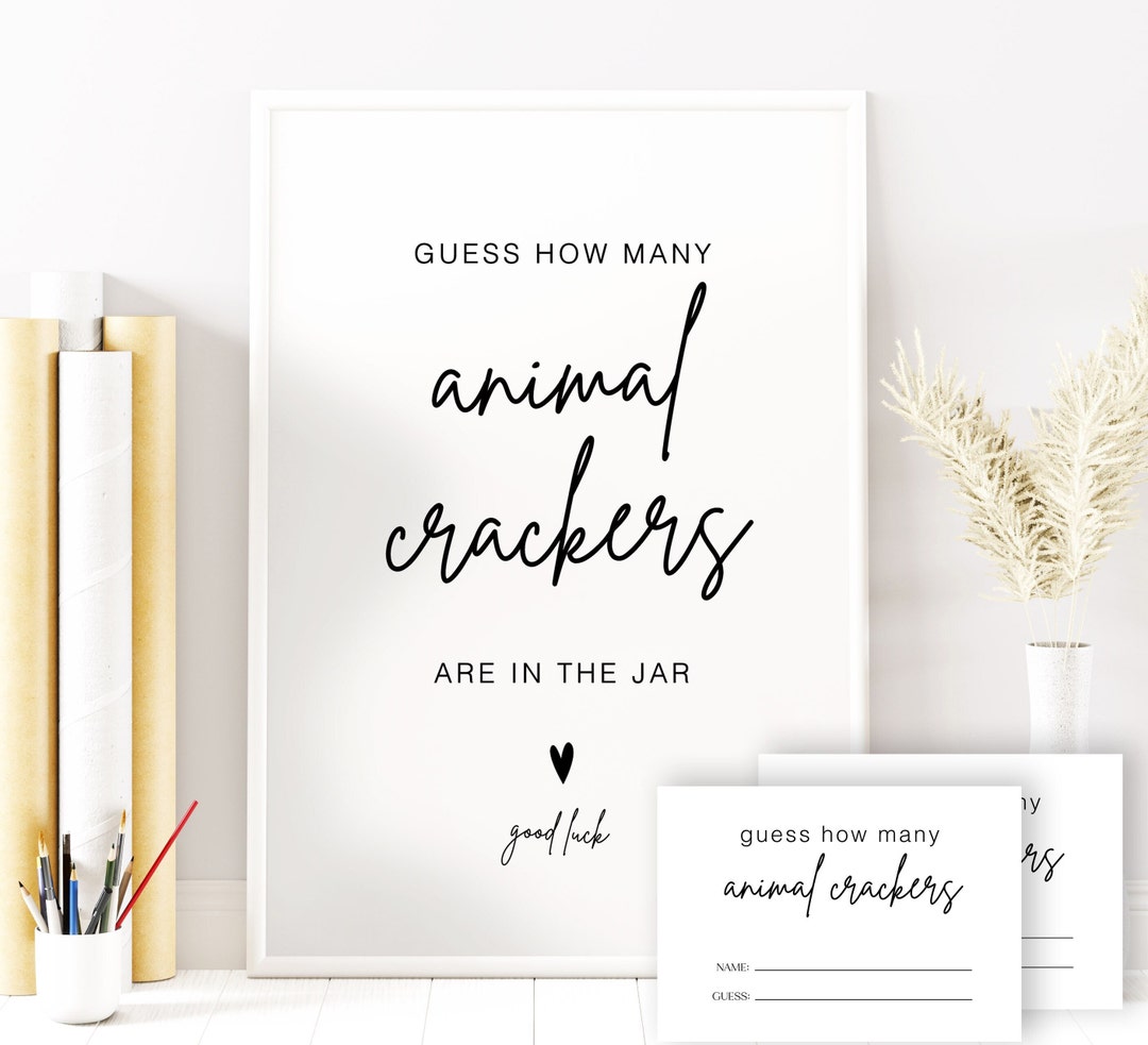 Baby Shower Sign, Animal Crackers Baby Shower Game, Guess How Many ...