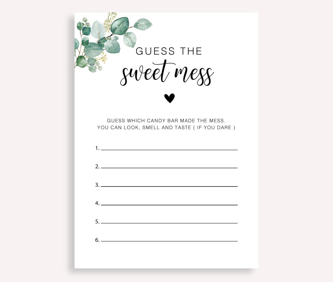 Instant Download Guess the Sweet Mess Game, Printable Candy Bar Game ...