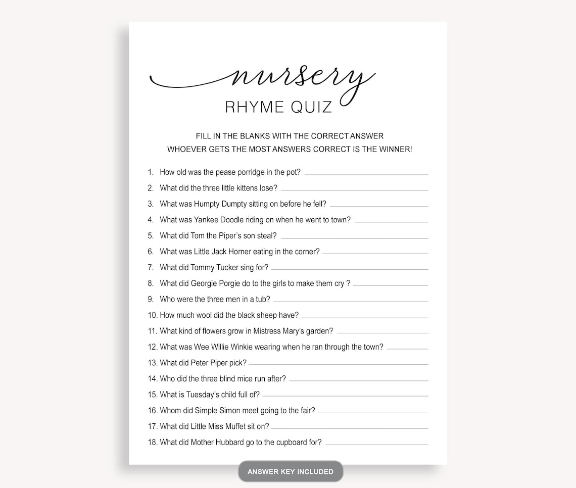 Nursery Rhyme Game, Nursery Rhyme Quiz Game, Guess That Nursery Rhyme ...