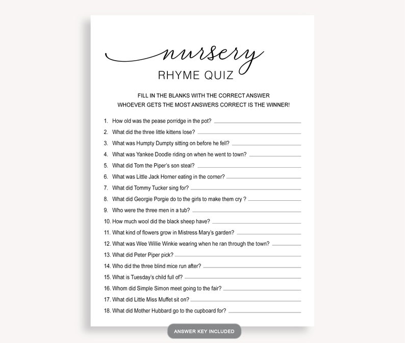 Nursery Rhyme Game Nursery Rhyme Quiz Game Guess That - Etsy
