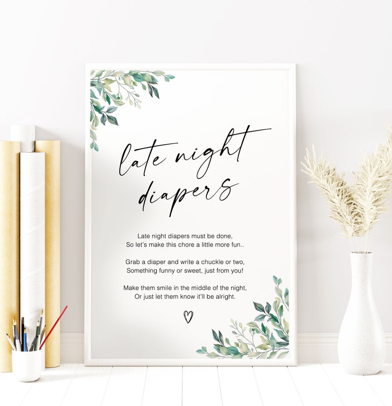 Instant Diaper Thoughts Sign, Modern Baby Shower Activity, Late Night ...