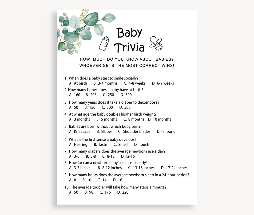 Printable Baby Shower Trivia, Baby Shower Questions Game, Baby Shower ...